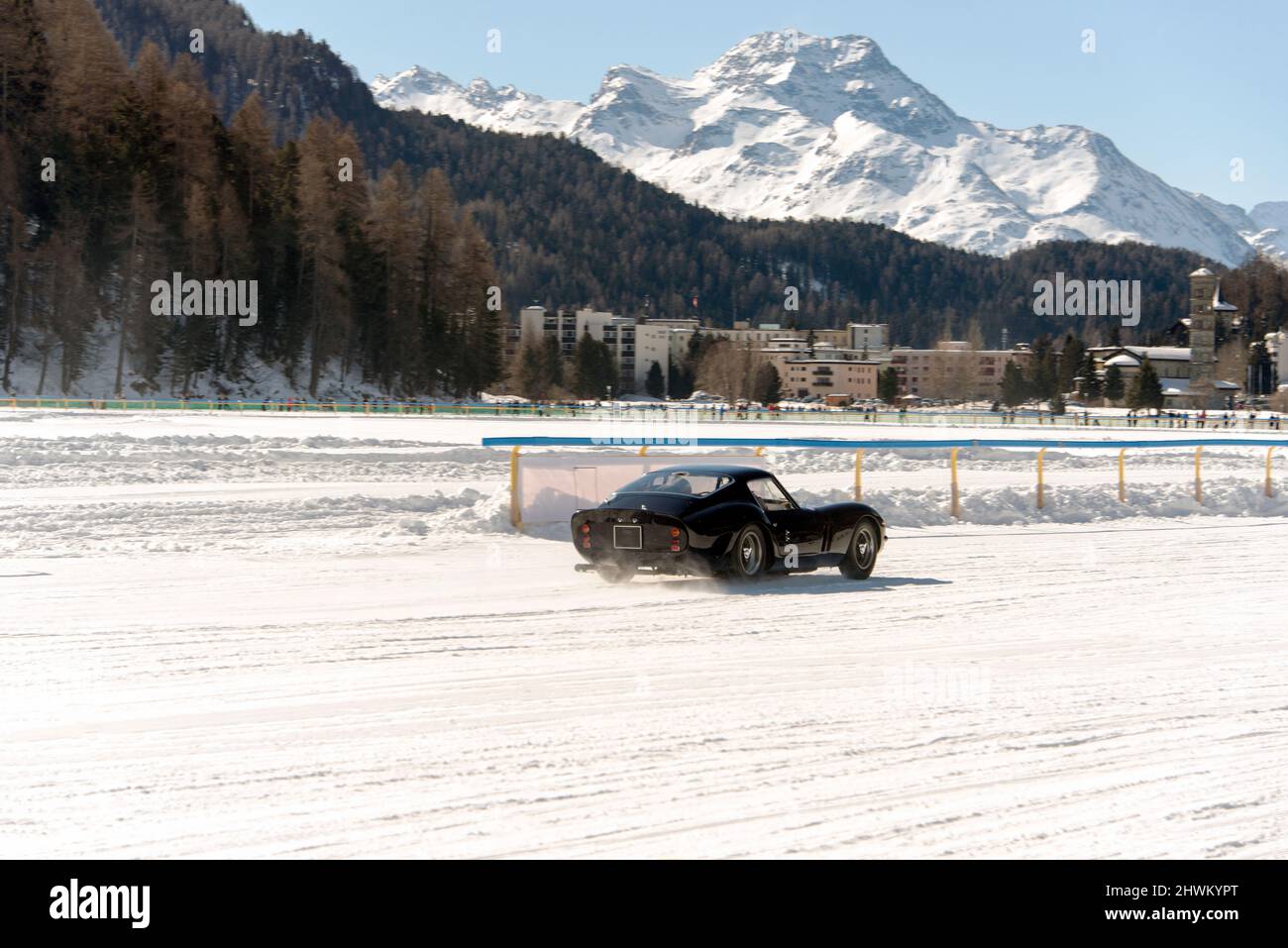 Vintage sports car on the frozen lake of St moritz Stock Photo - Alamy