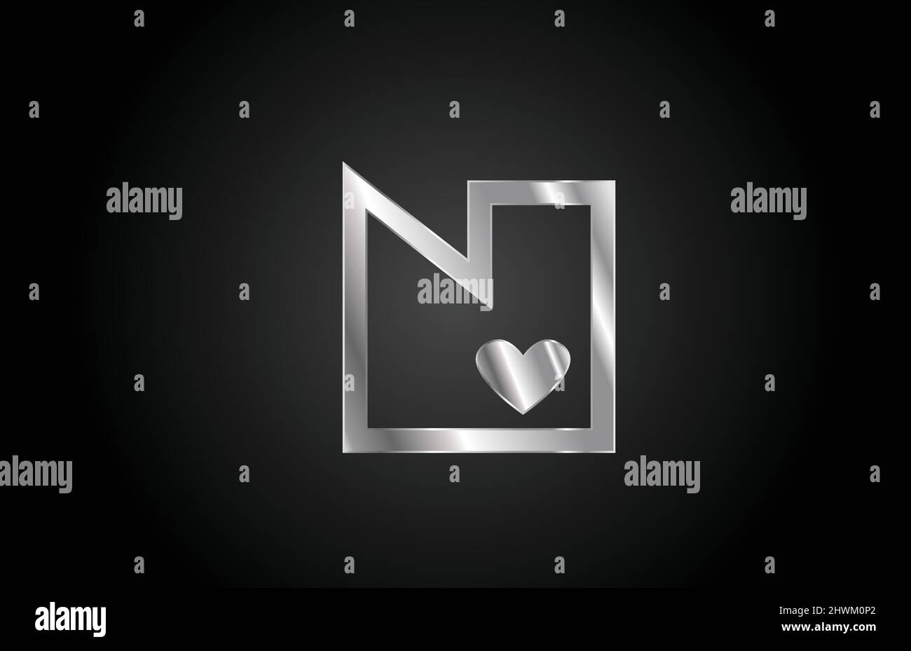 metal N love heart alphabet letter logo icon design. Creative template for business or company ...