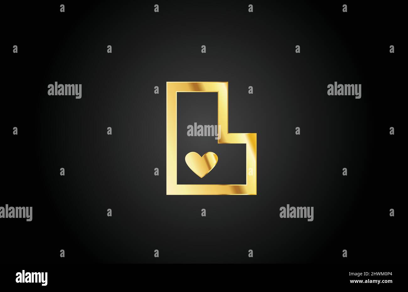 gold golden L love heart alphabet letter logo icon design. Creative ...