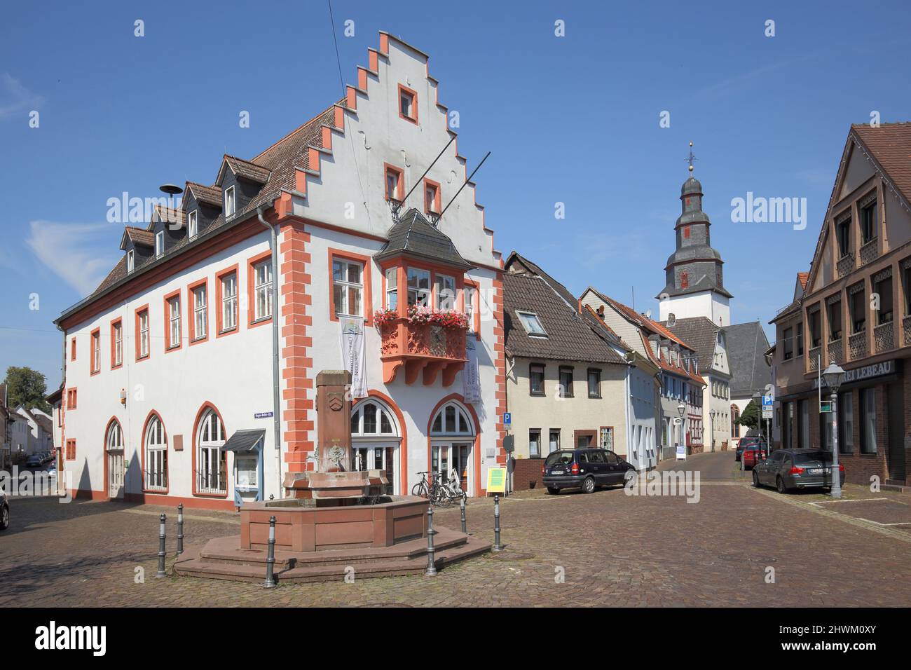 Market square with town hall in Nidderau, Windecken in der Wetterau ...