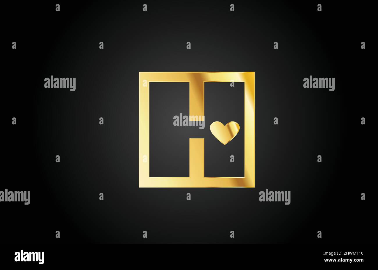 gold golden H love heart alphabet letter logo icon design. Creative ...