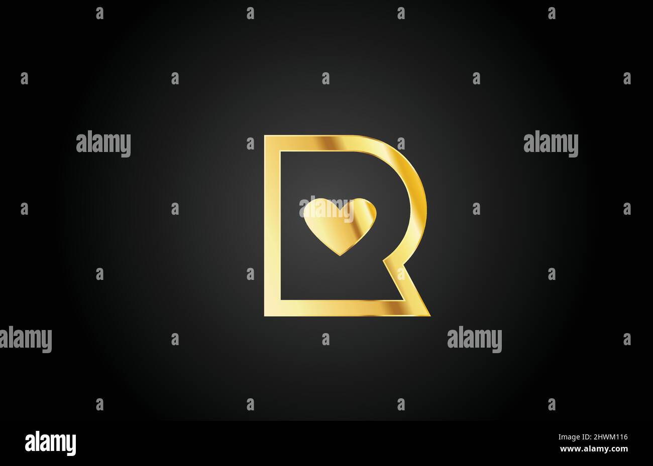 gold golden R love heart alphabet letter logo icon design. Creative ...