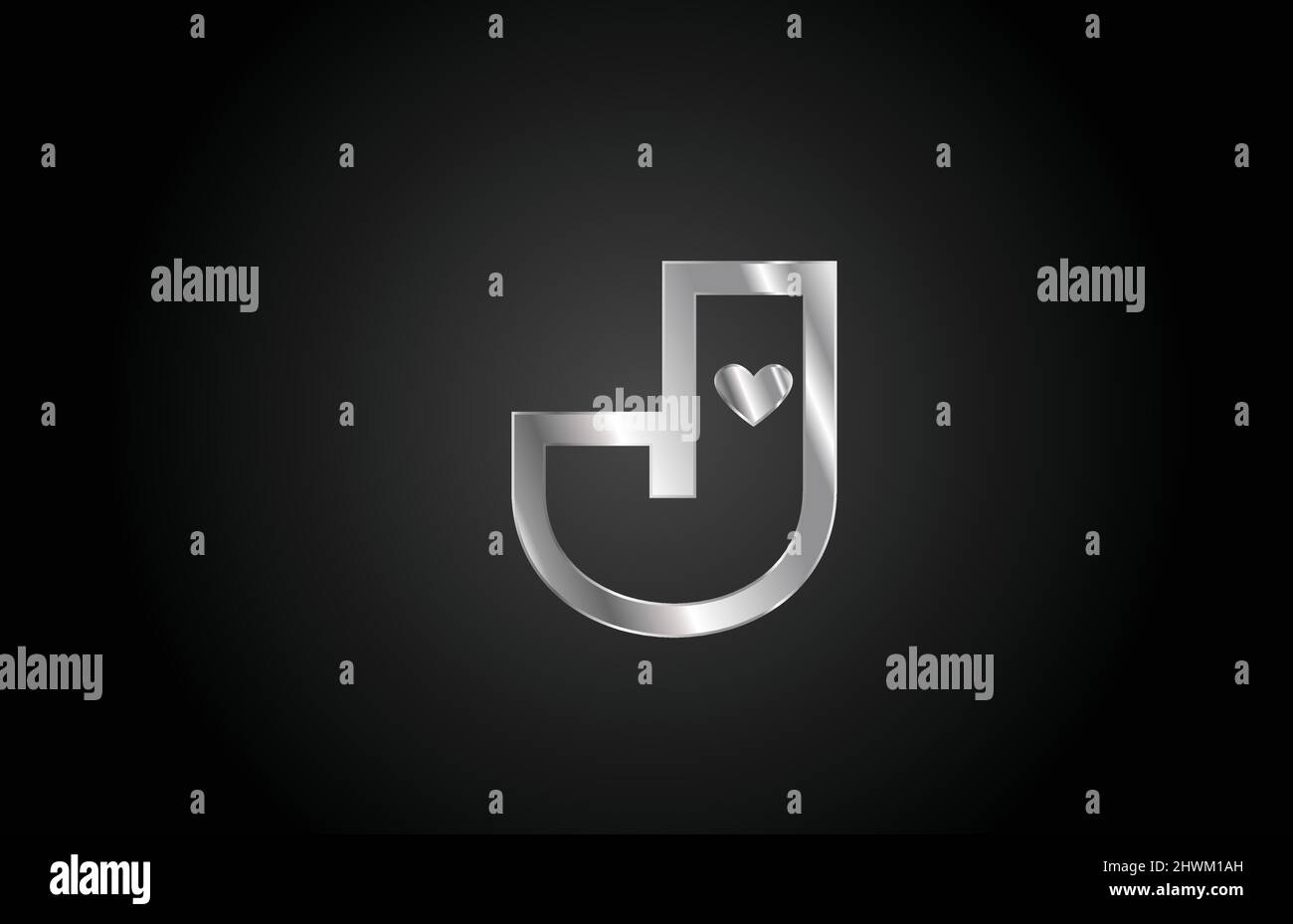 metal J love heart alphabet letter logo icon design. Creative template ...