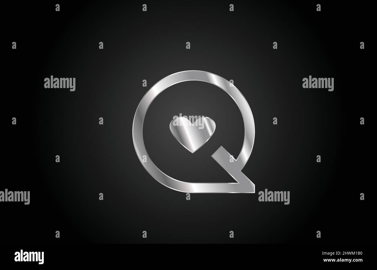 metal Q love heart alphabet letter logo icon design. Creative template ...