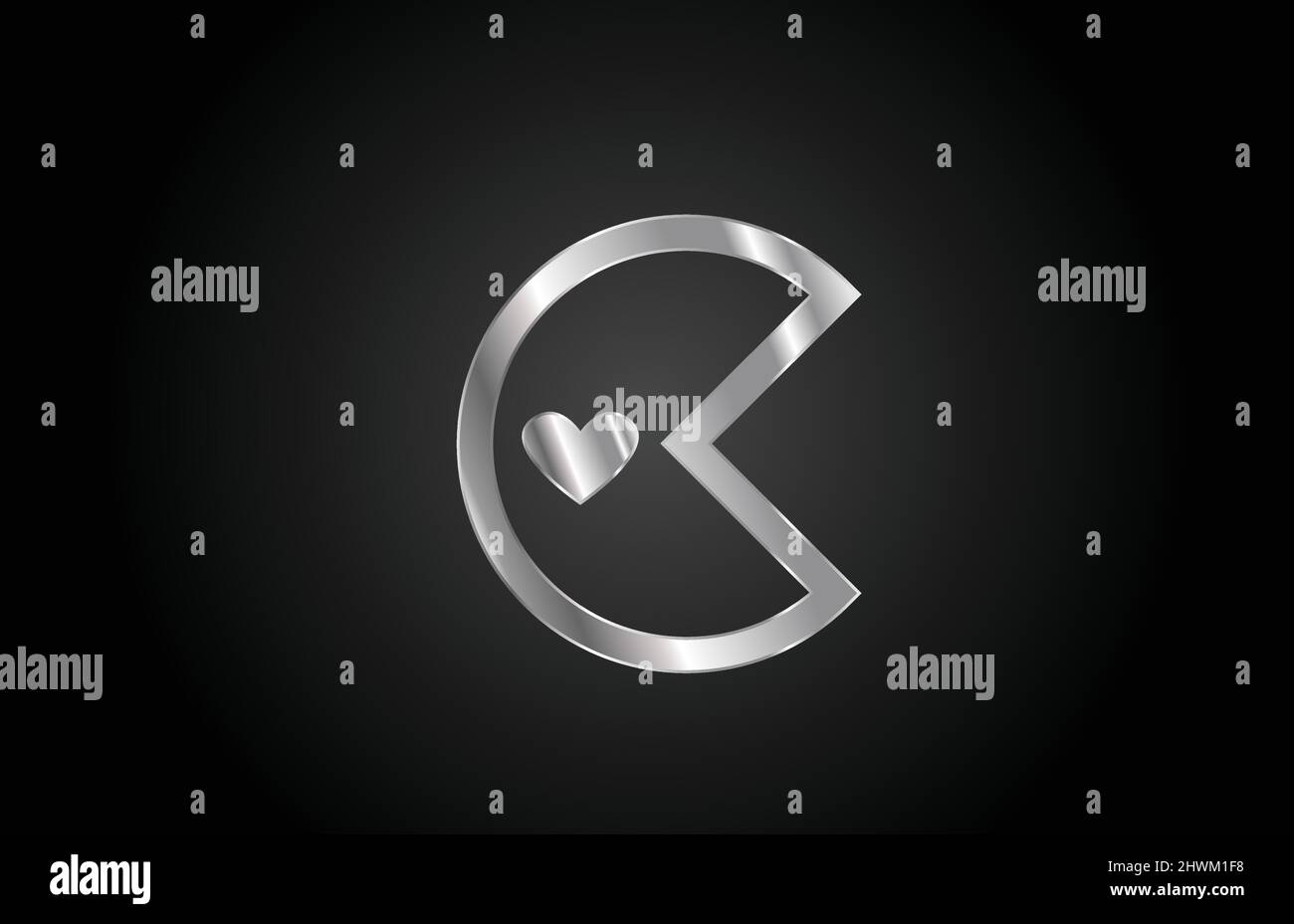 metal C love heart alphabet letter logo icon design. Creative template ...