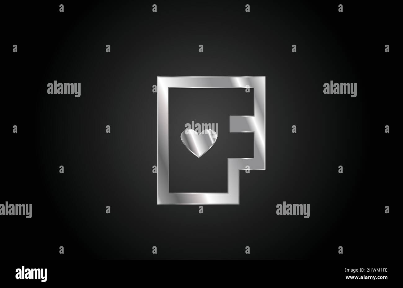 metal F love heart alphabet letter logo icon design. Creative template ...