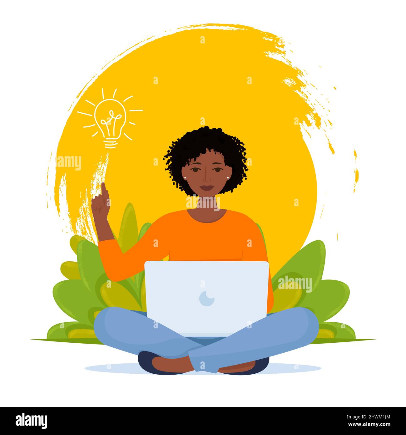 Brainstorm new idea. Happy woman at the computer. Idea concept ...
