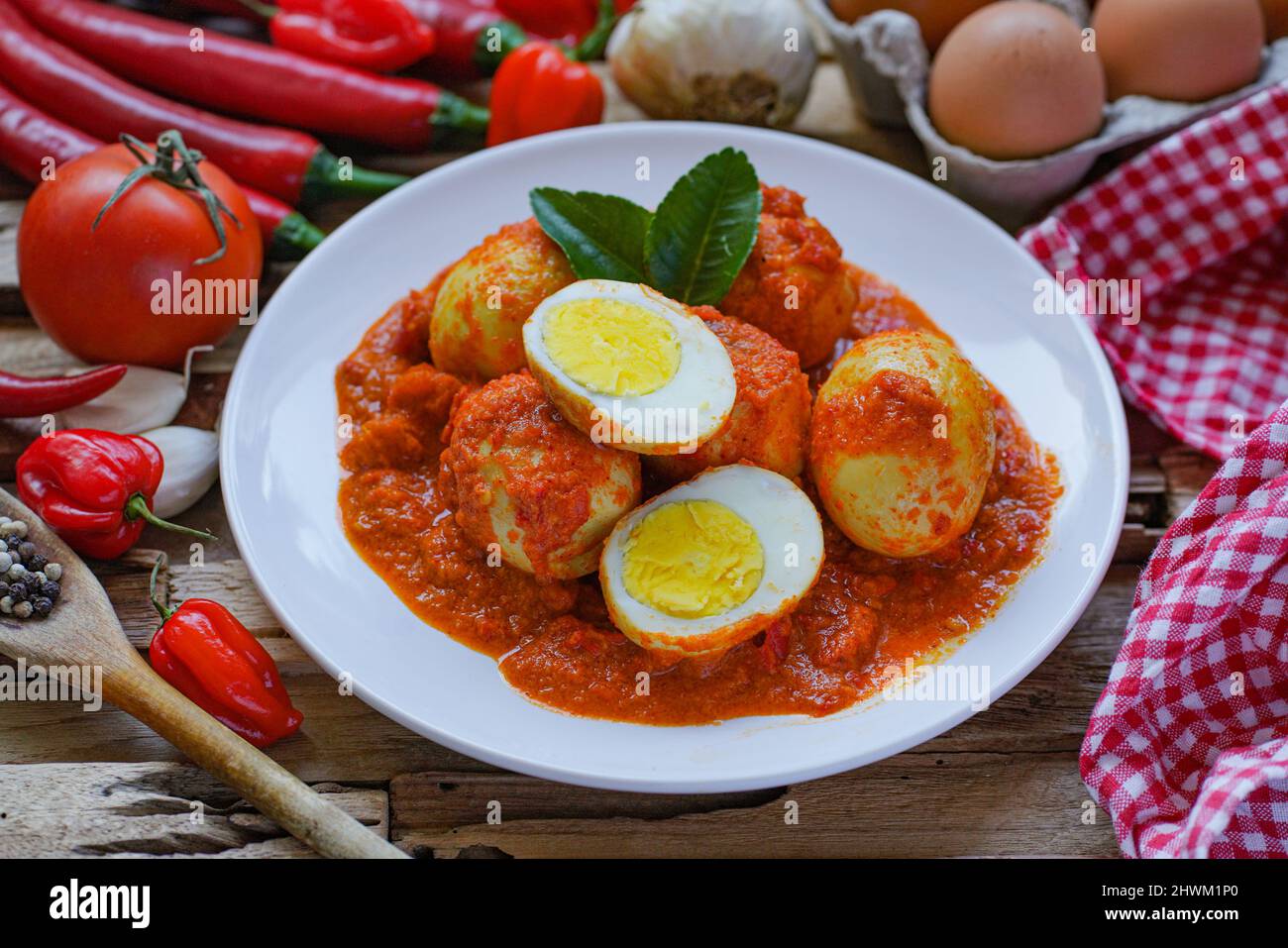 Indonesian food : telur balado or hard-boiled eggs in spicy sambal ...