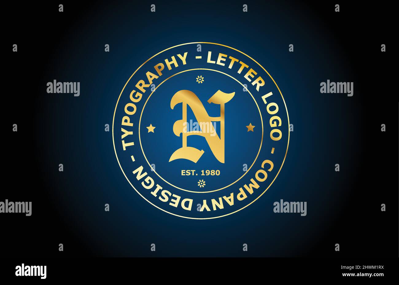 gold N vintage alphabet letter logo icon design. Creative template for ...