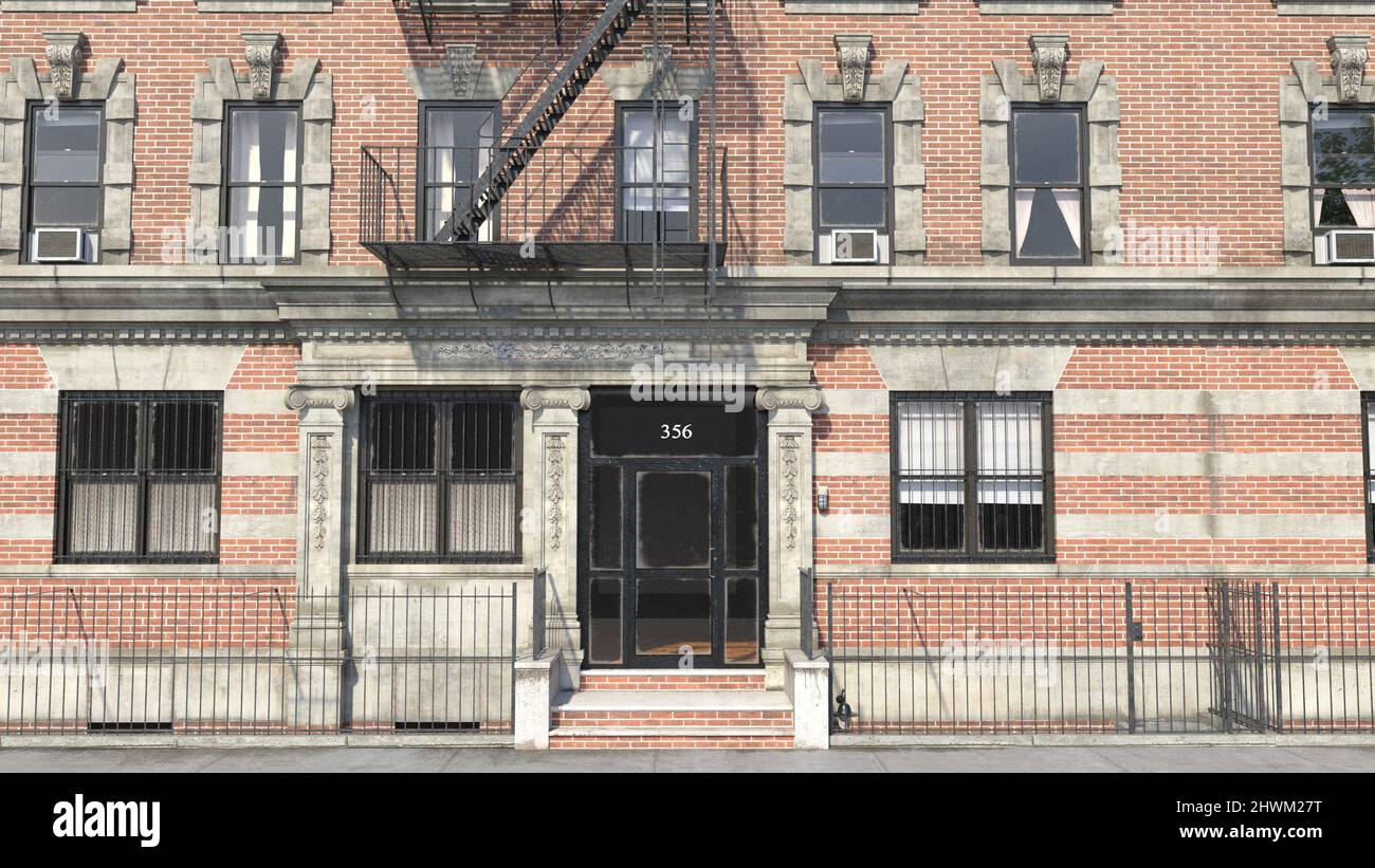 Vintage terraced city style apartment building entrance. 3d ...