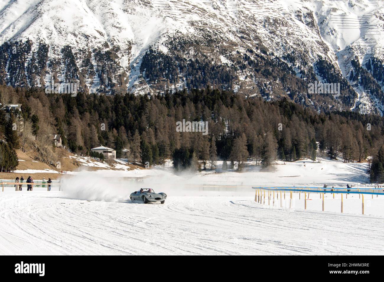 Vintage sports car on the frozen lake of St moritz Stock Photo - Alamy