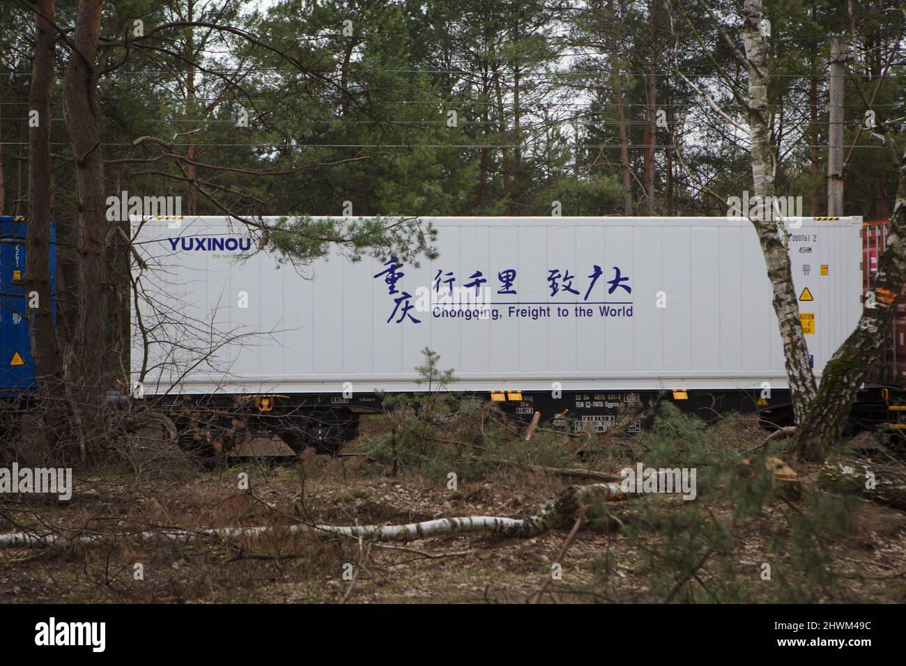 Poland, Poznan - 08 May 2021: Transport of cargo by rail in containers ...