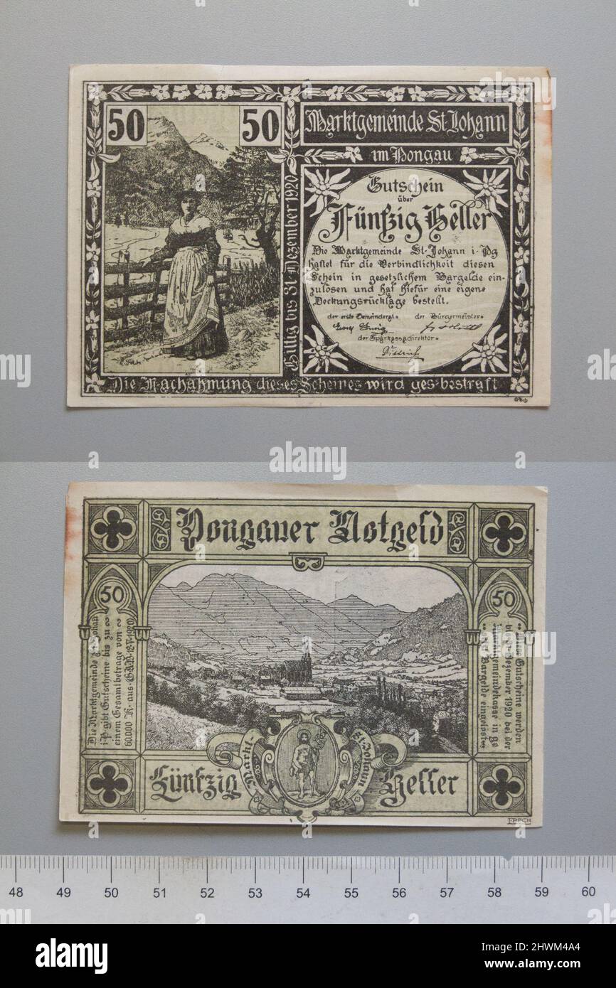 50 Heller from St. Johann, Notgeld. Artist: Unknown Stock Photo - Alamy