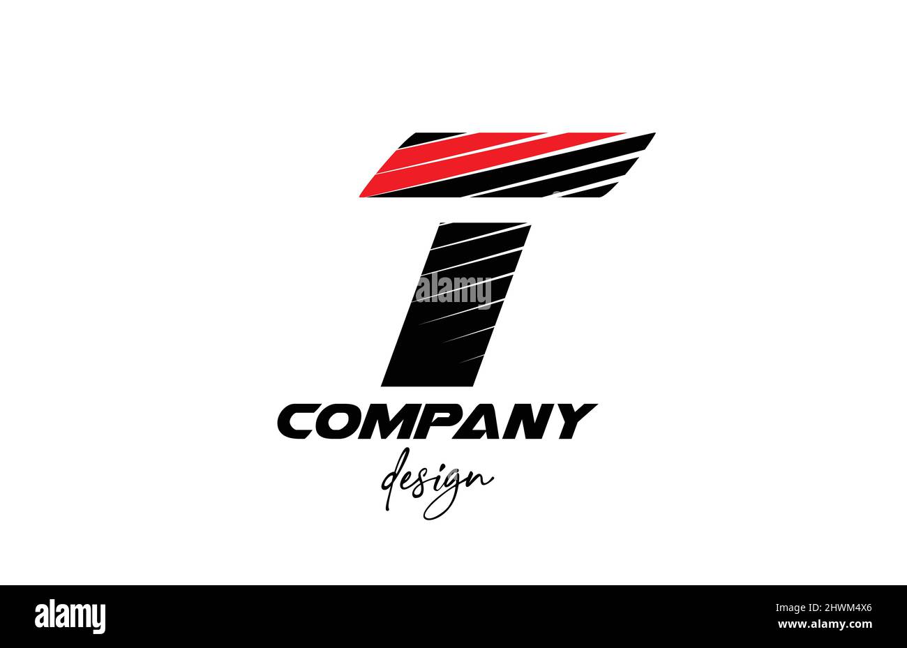 black and red T alphabet letter logo icon. Creative design for business ...