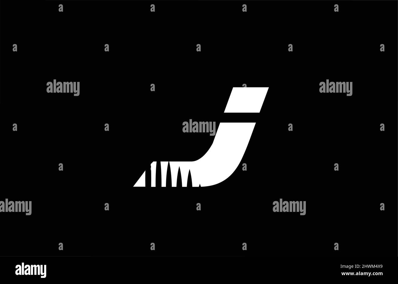 J black and white alphabet letter logo icon with spikes design ...