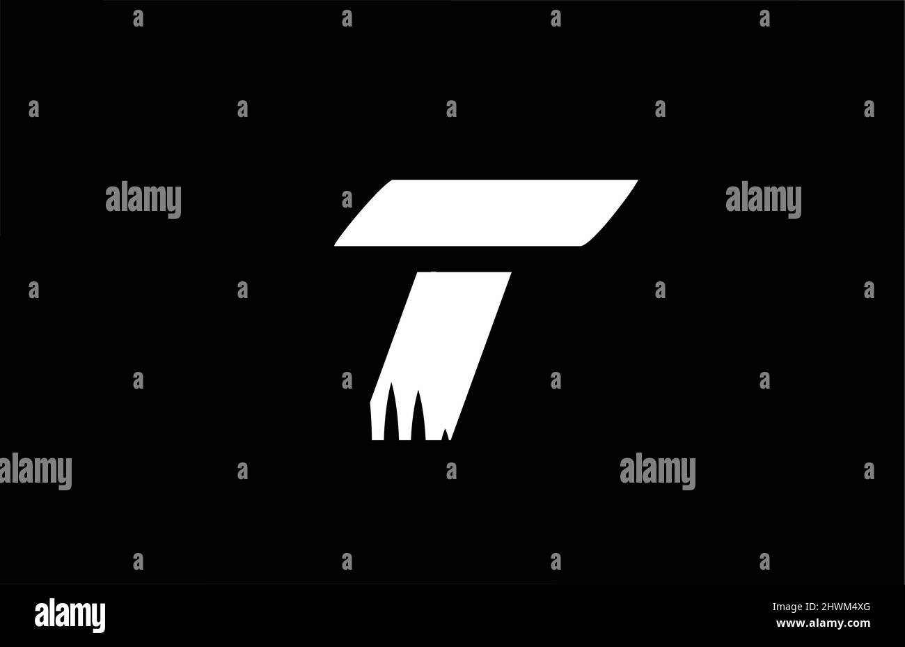 T black and white alphabet letter logo icon with spikes design ...