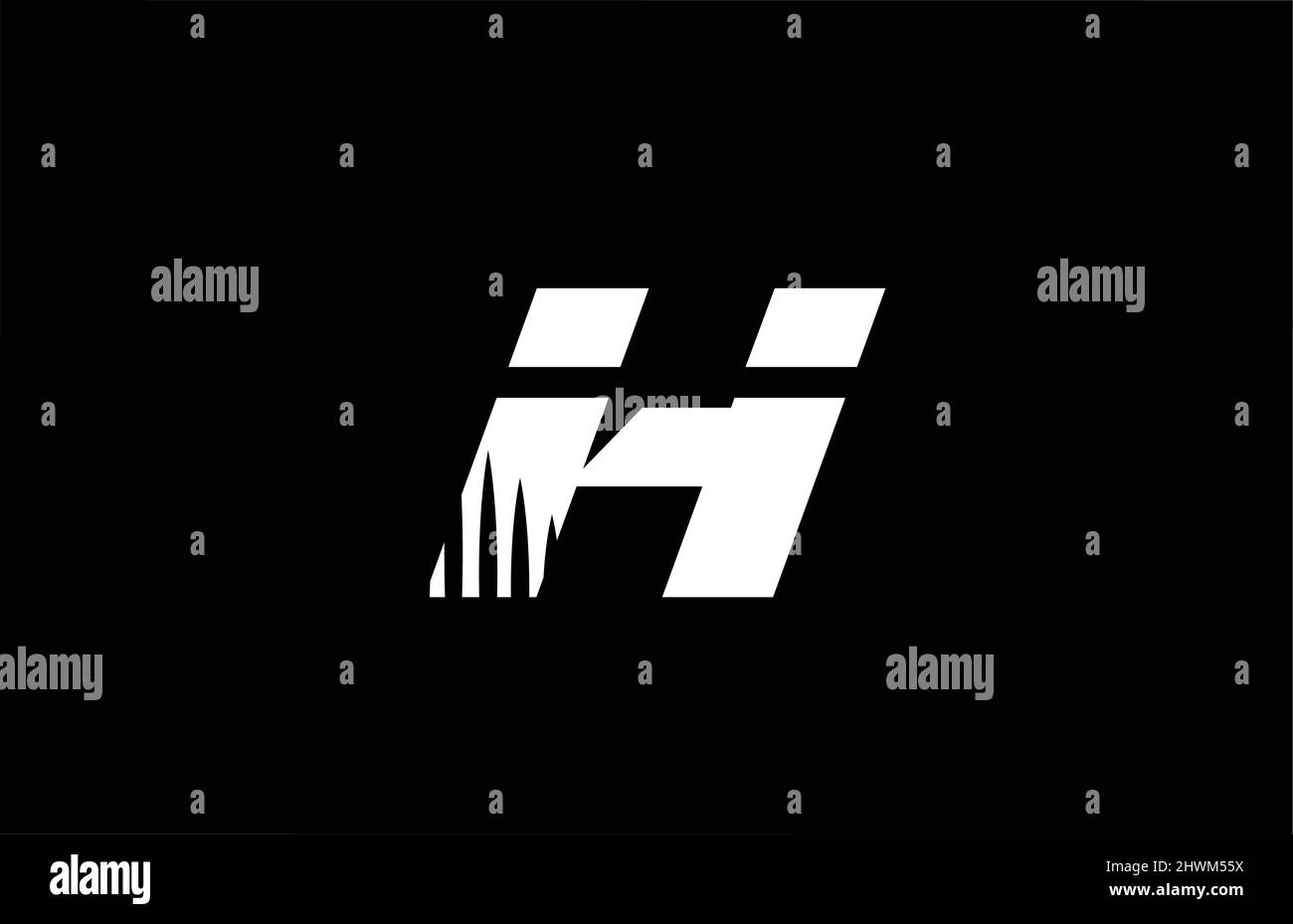 H black and white alphabet letter logo icon with spikes design ...