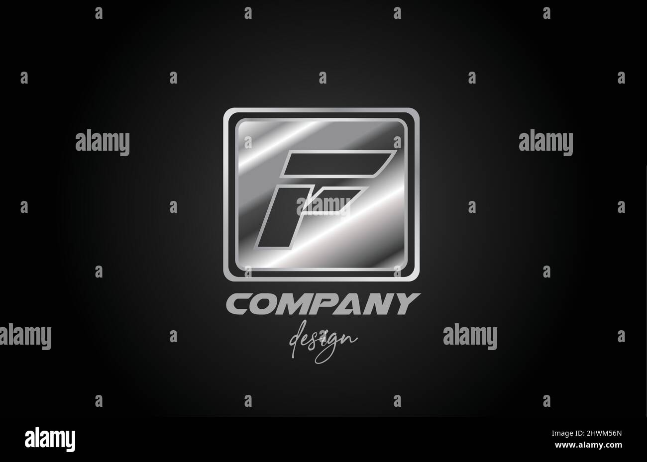 silver metal F alphabet letter logo icon with square design. Creative ...