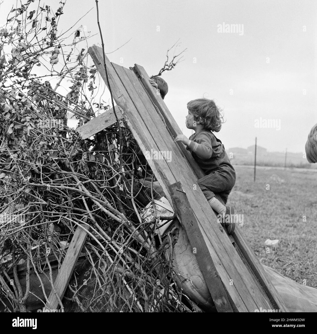 Children building a bonfire on Teesside. 1971 Stock Photo - Alamy