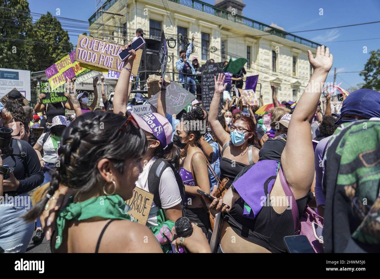 San Salvador, El Salvador. 06th Mar, 2022. Female protesters carry ...