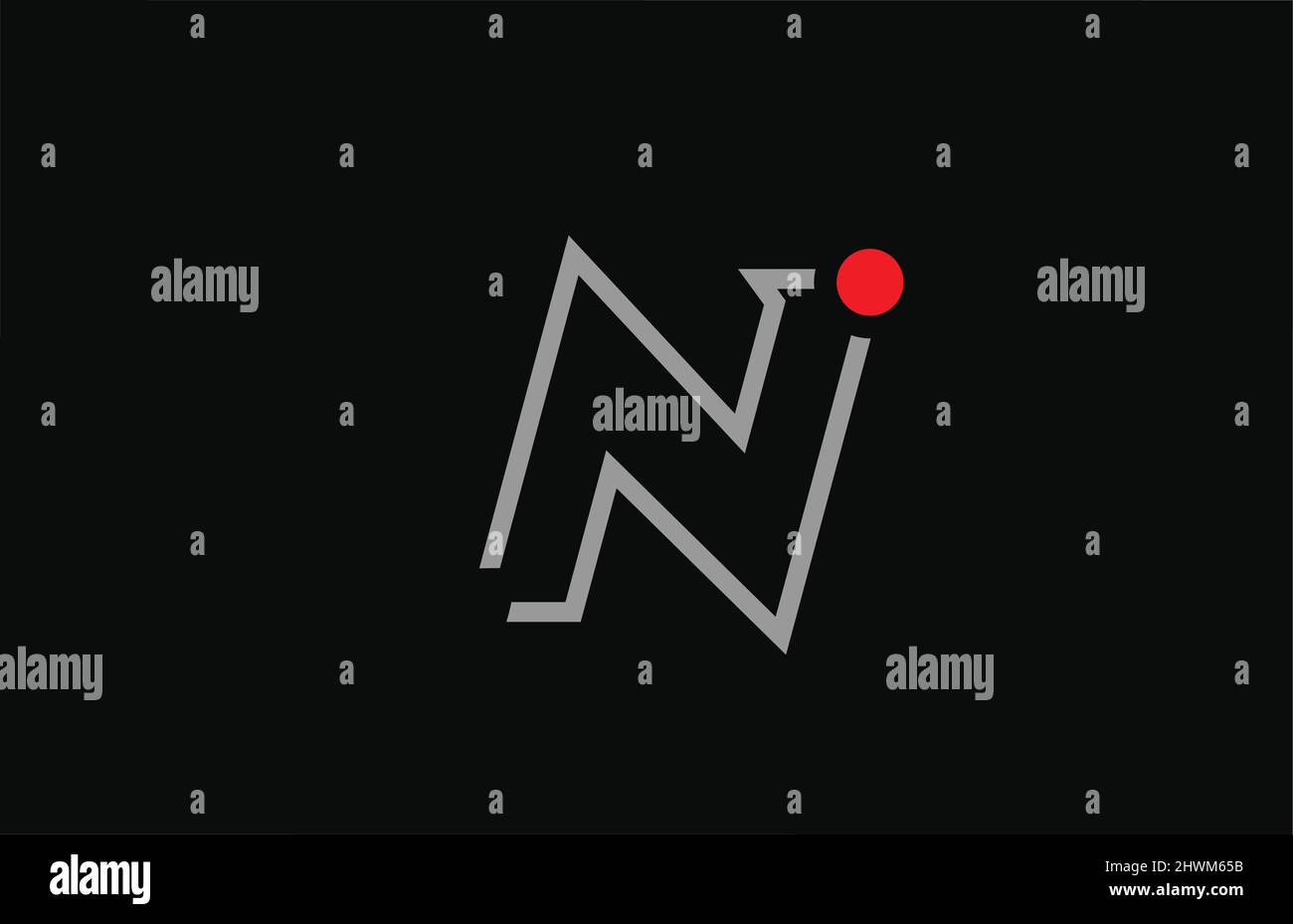 N black and white alphabet letter logo icon design with red dot. Creative template for business ...