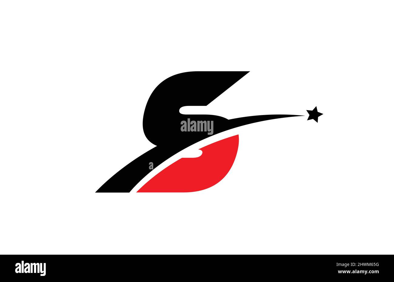 S red black alphabet letter logo icon design with swoosh and star ...