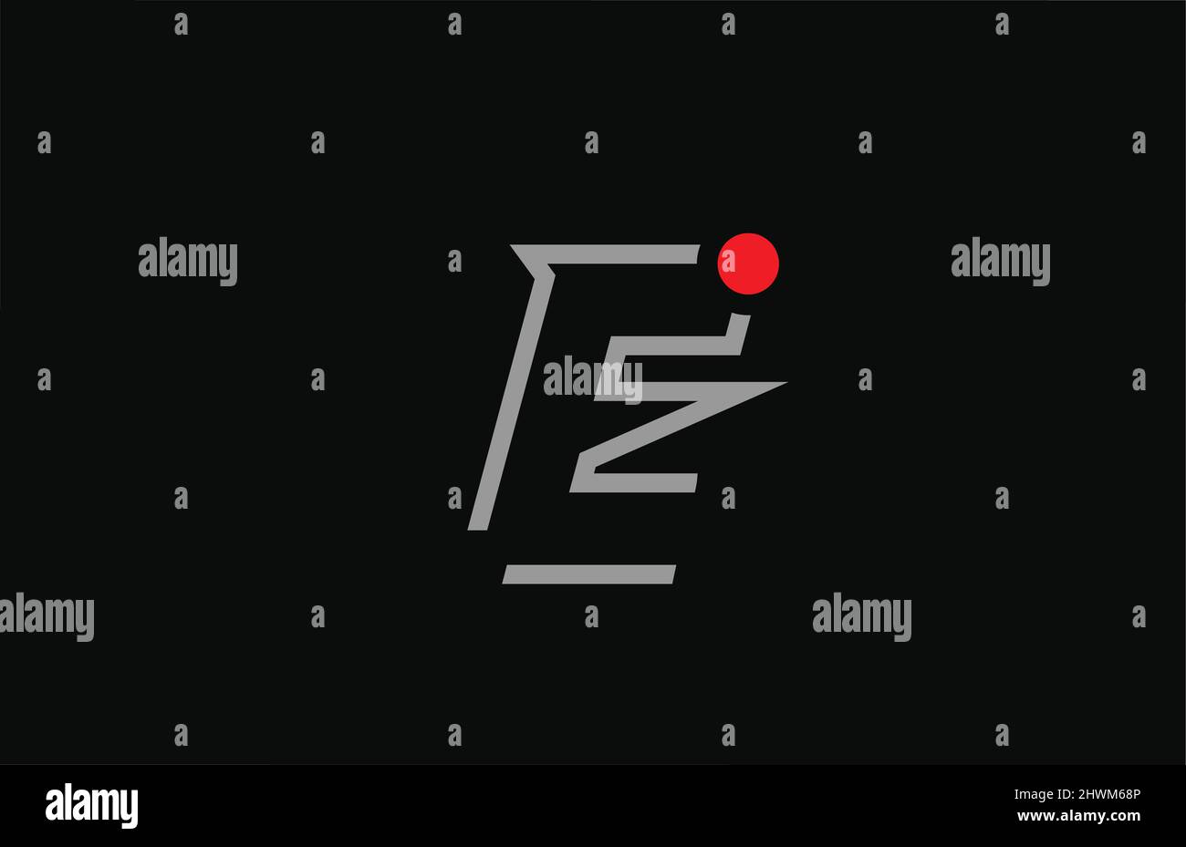 E black and white alphabet letter logo icon design with red dot ...