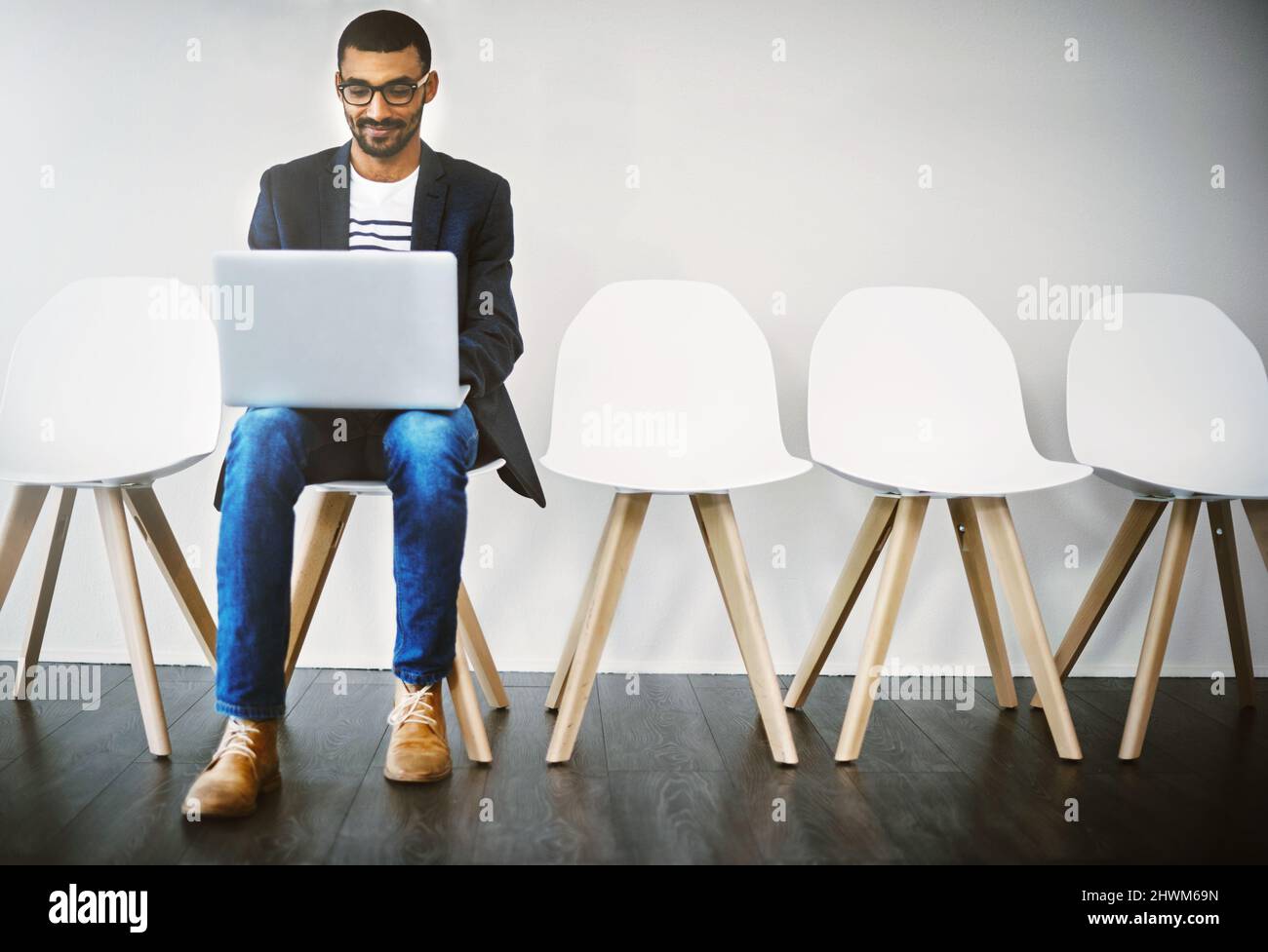 Preparing an interesting introduction before his interview. Shot of a ...