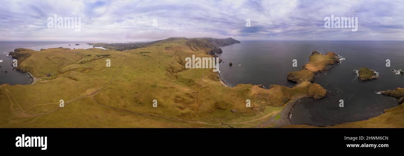 Wide panorama the Bay Edge of World on the island of Shikotan, Kuril ...