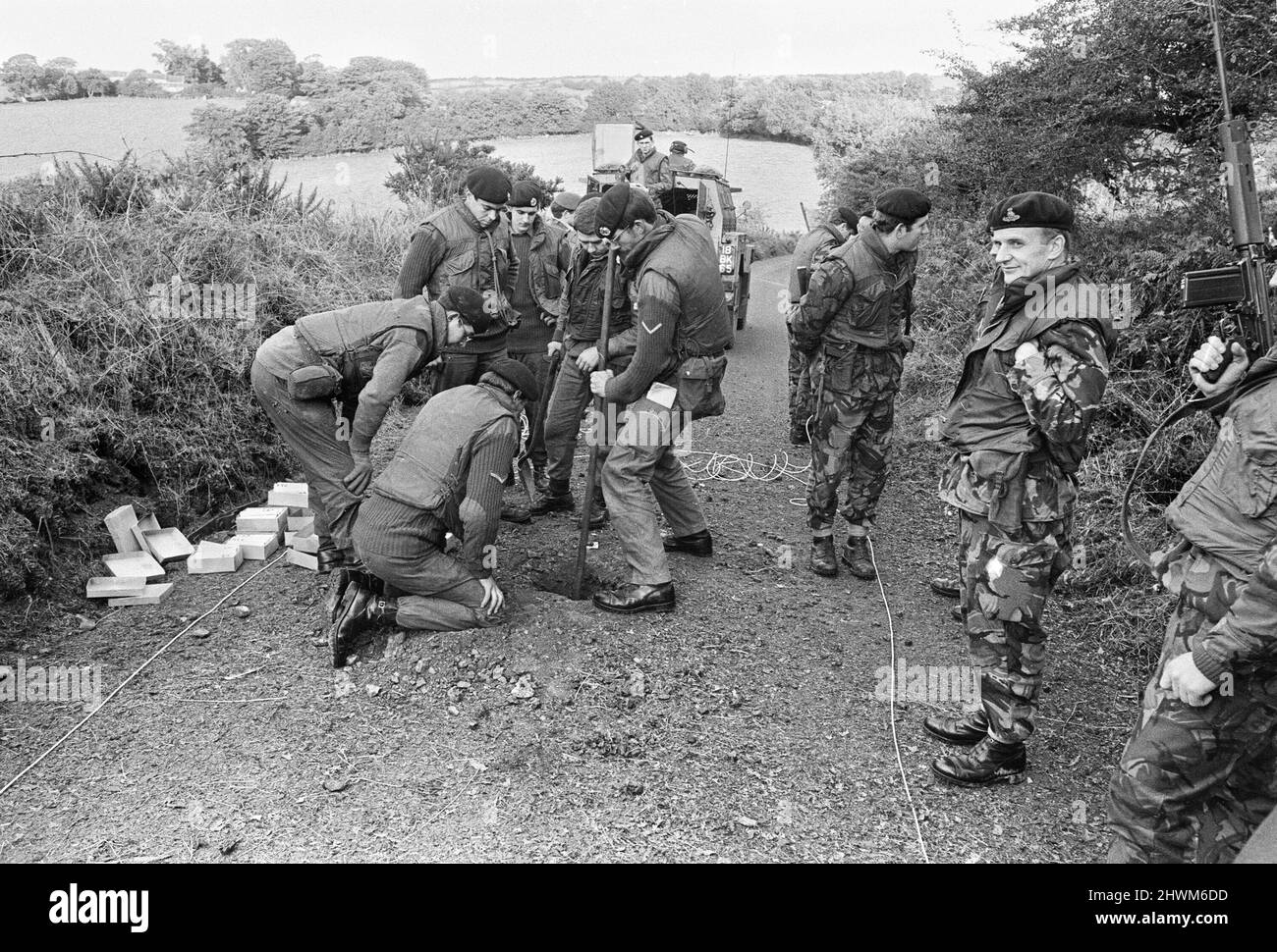 British army soldiers blow up an un approved road on the Northern ...