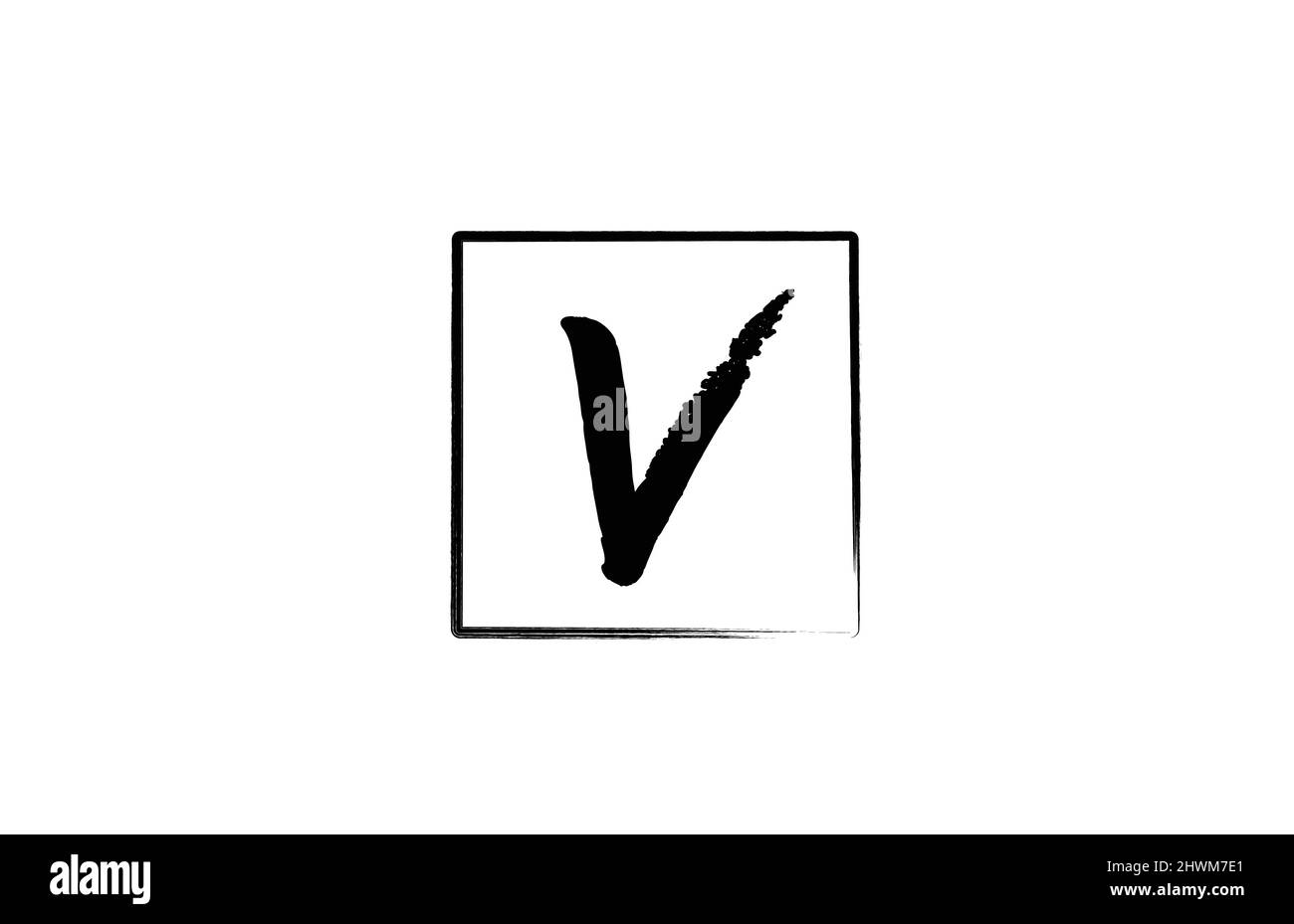 grunge V alphabet letter logo icon with square. Creative design ...