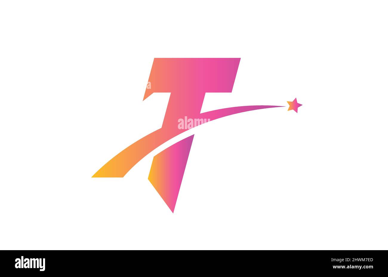 pink star T alphabet letter logo icon design with swoosh. Creative ...