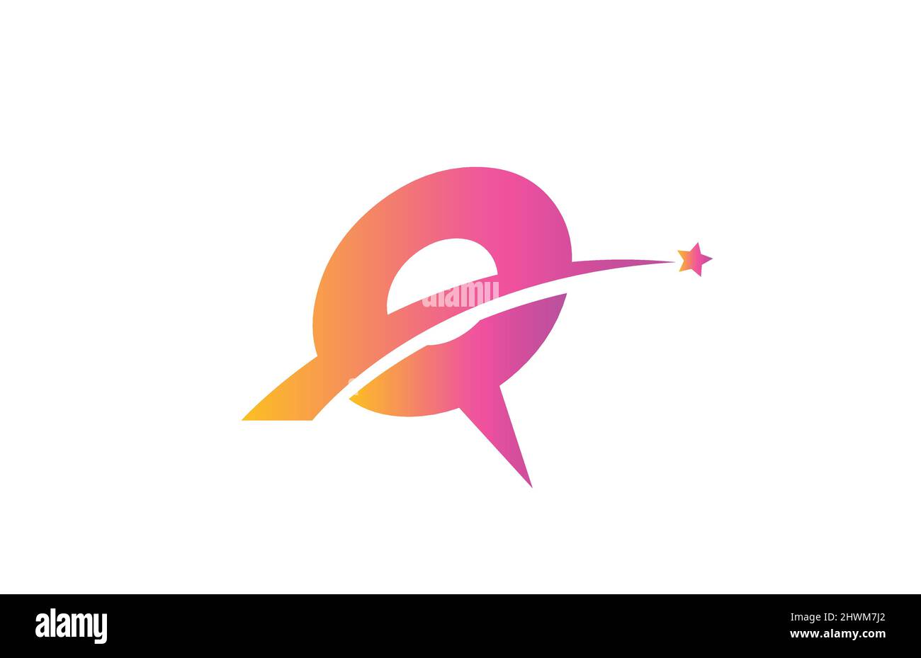 pink star Q alphabet letter logo icon design with swoosh. Creative ...