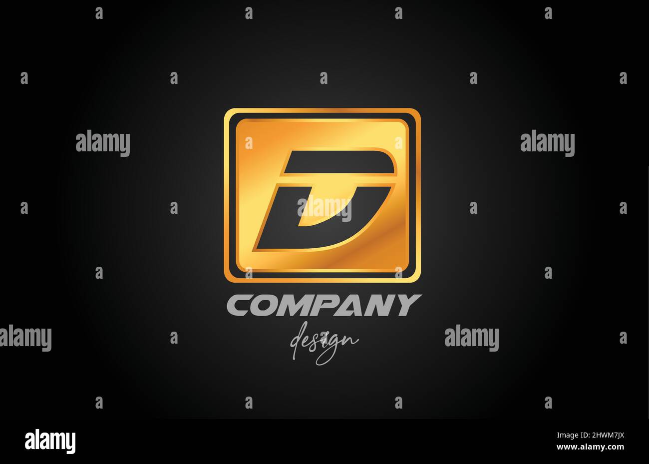 D gold golden metal alphabet letter logo icon with square design ...