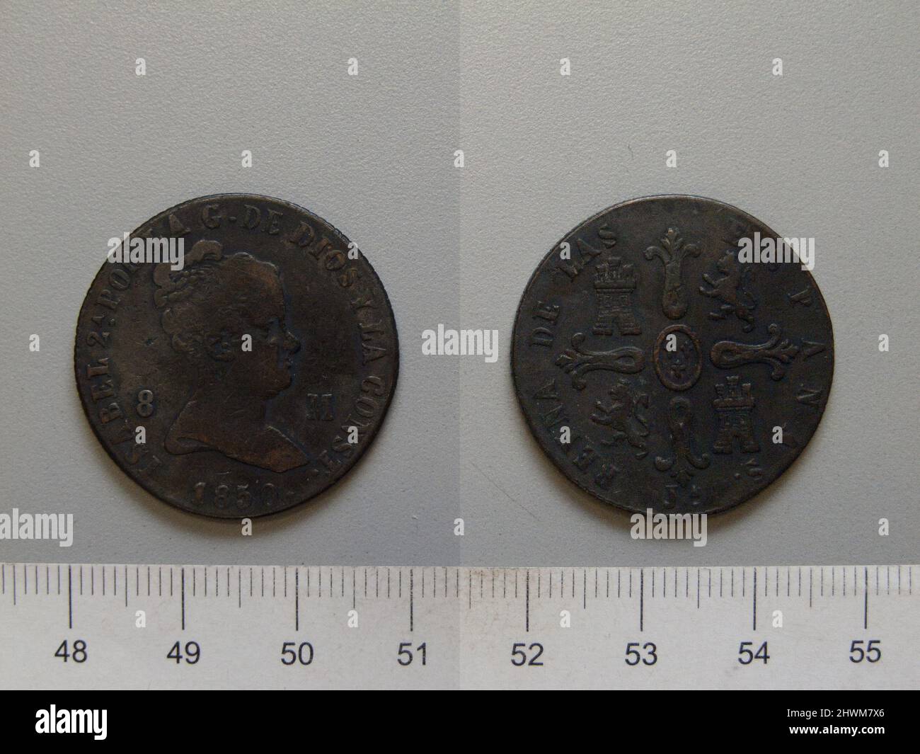 8 Maravedis of Isabella II, Queen of Spain from Jubia. Ruler: Isabella ...