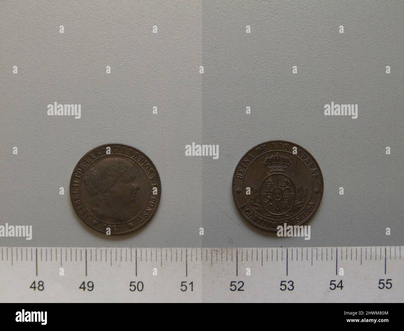 1 Centimo of Isabella II, Queen of Spain from Barcelona. Ruler ...