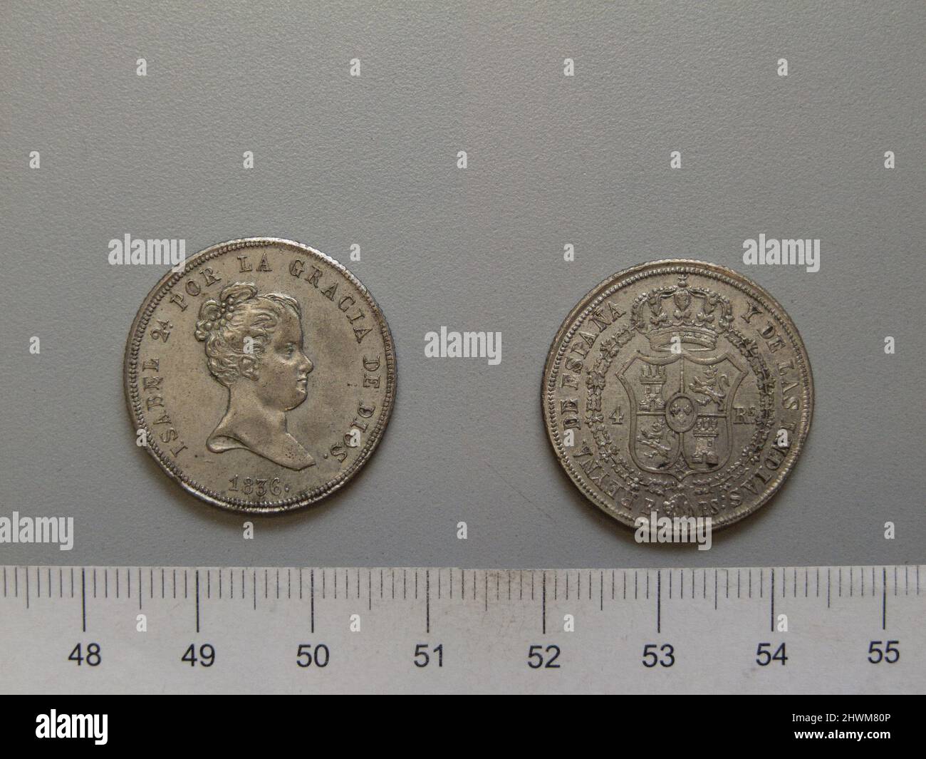 4 Reales of Isabella II, Queen of Spain from Barcelona. Ruler: Isabella ...