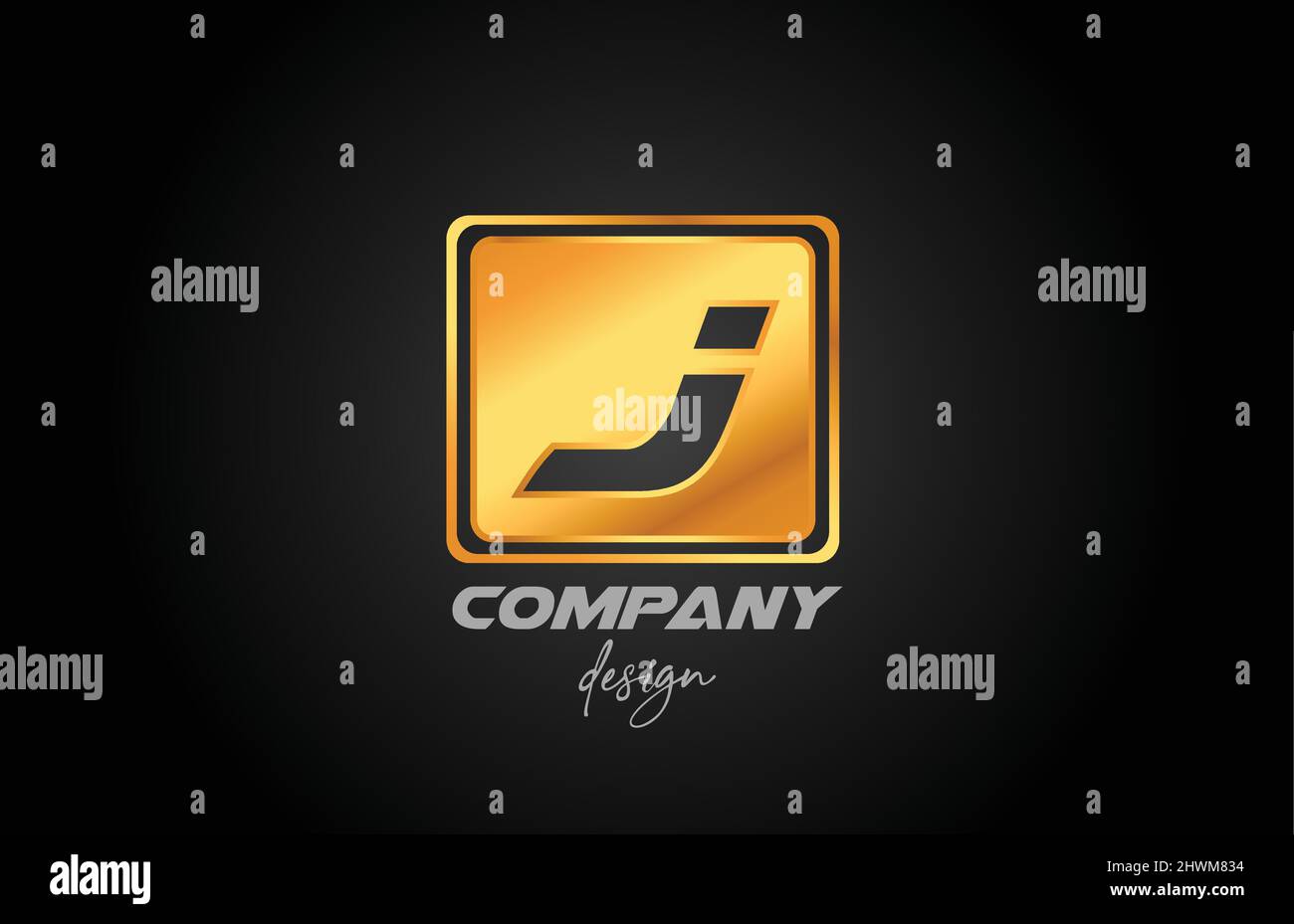 J gold golden metal alphabet letter logo icon with square design ...