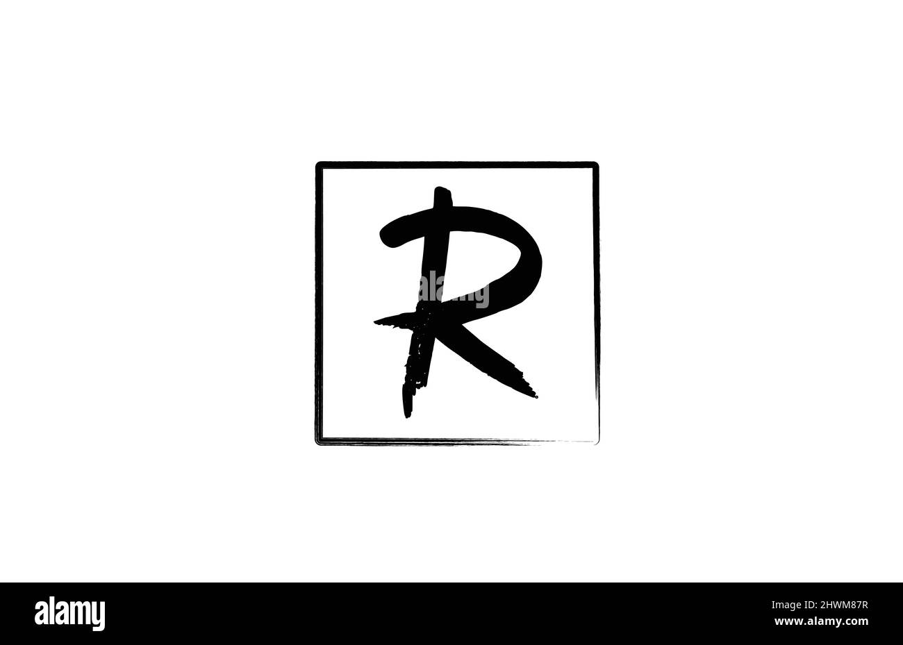 grunge R alphabet letter logo icon with square. Creative design ...