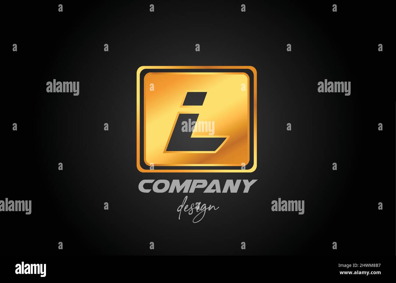 L gold golden metal alphabet letter logo icon with square design ...