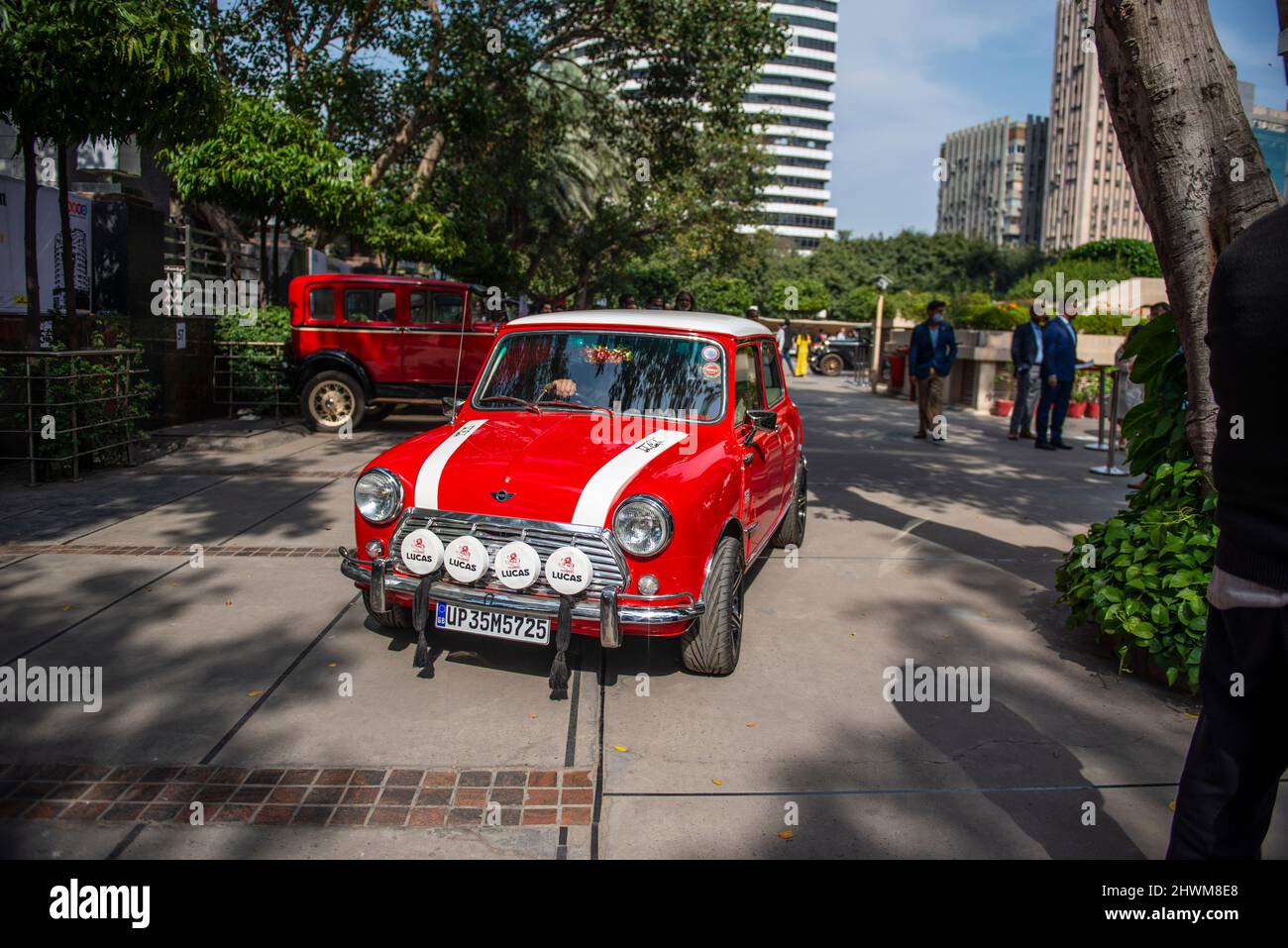1968 made red Austin Mini car seen during The Statesman and VCCI ...