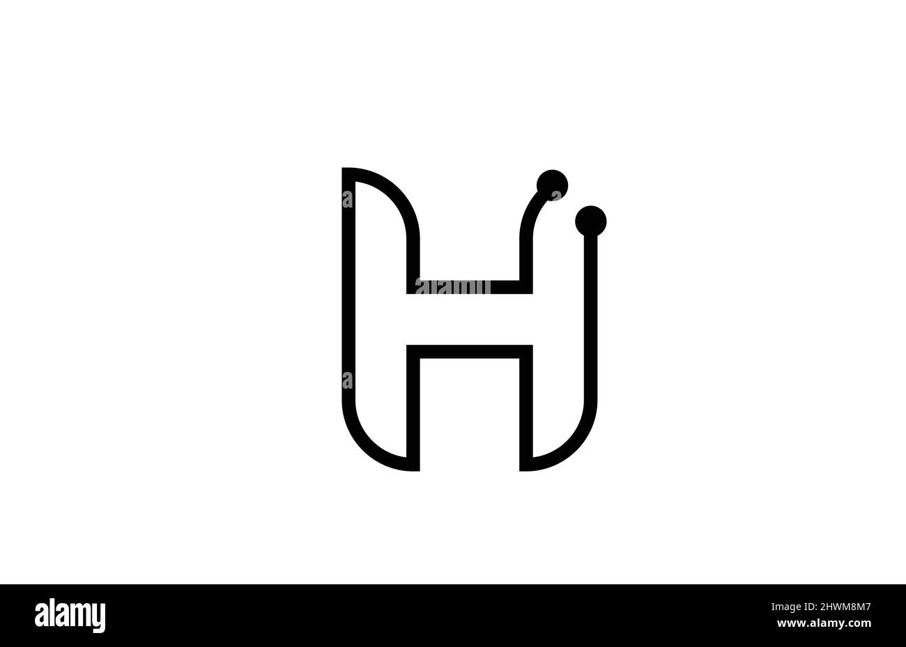 H line black and white alphabet letter logo icon design with dot ...