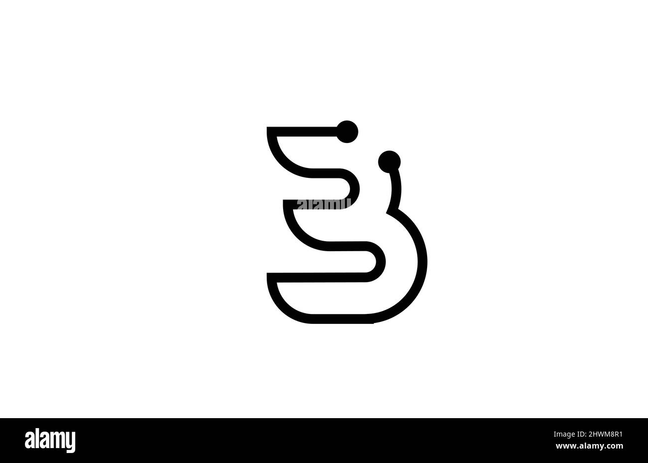 B line black and white alphabet letter logo icon design with dot ...