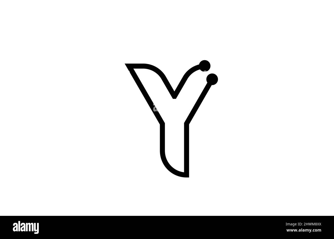 Y line black and white alphabet letter logo icon design with dot ...