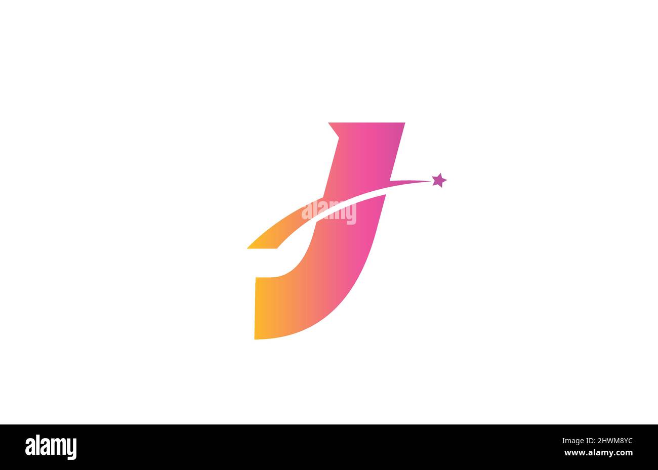 Pink Star J Alphabet Letter Logo Icon Design With Swoosh Creative Template For Business And