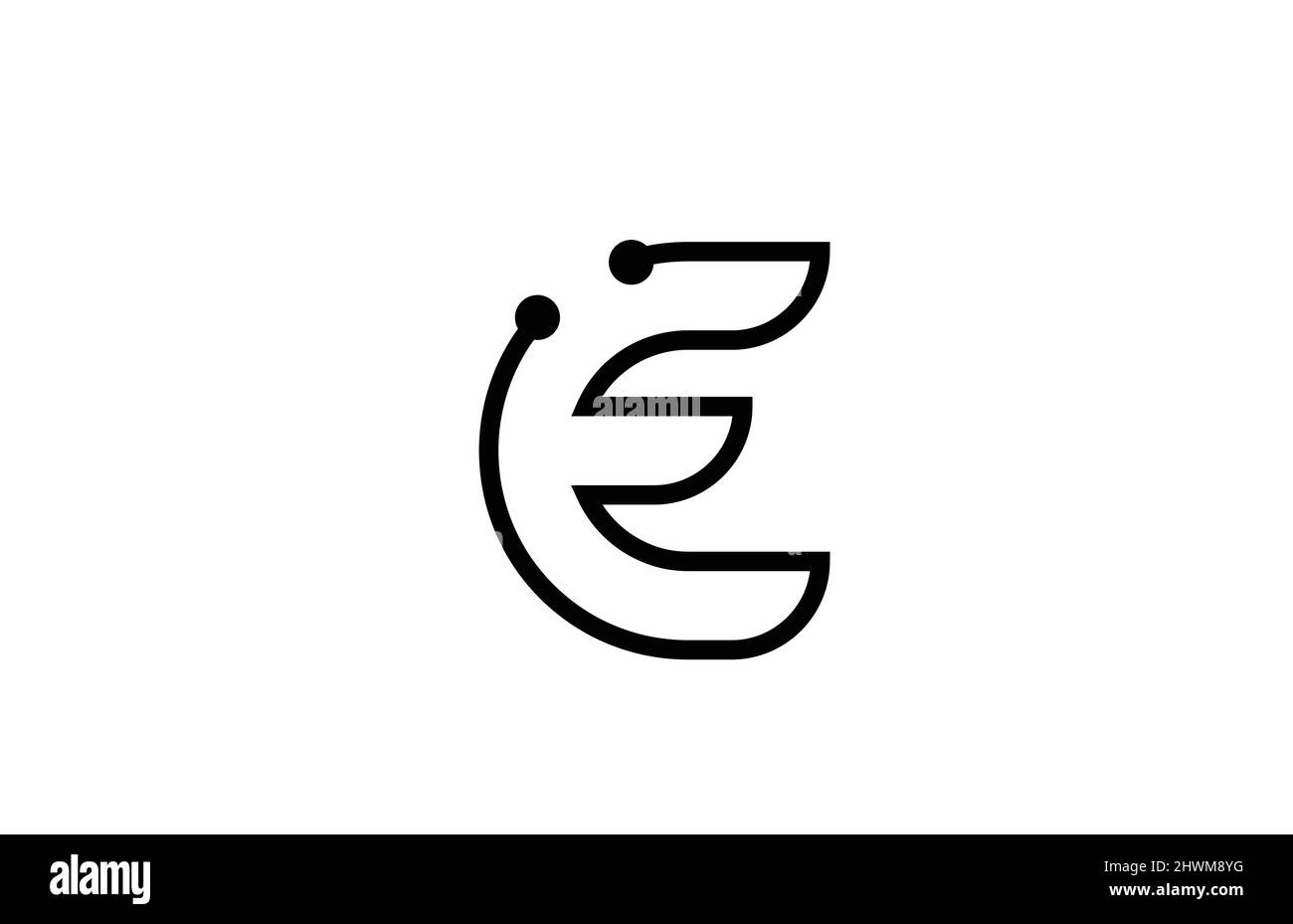E line black and white alphabet letter logo icon design with dot ...
