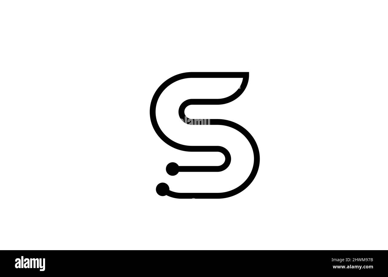 S line black and white alphabet letter logo icon design with dot ...