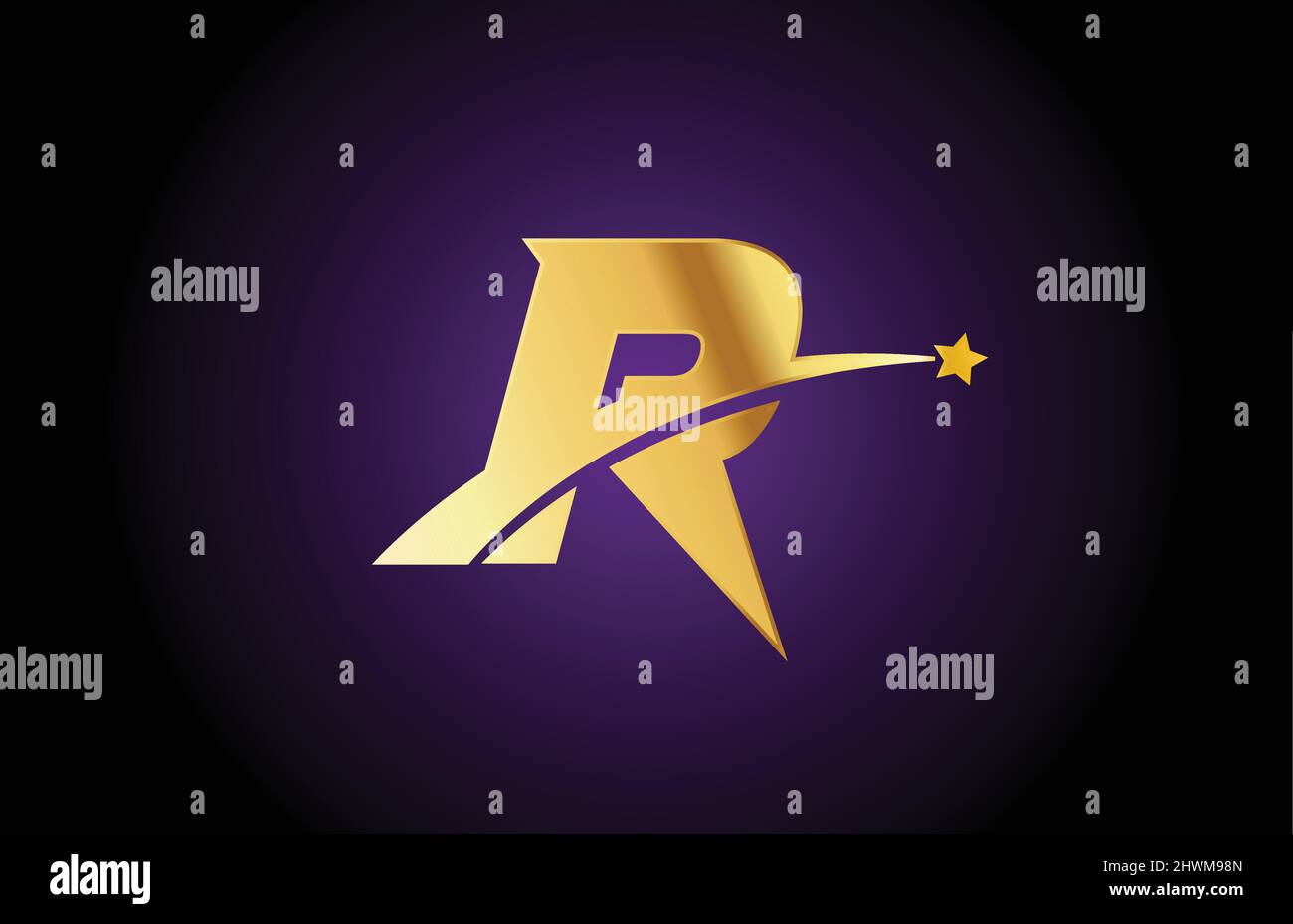 gold golden R alphabet letter logo icon with star. Creative design for ...
