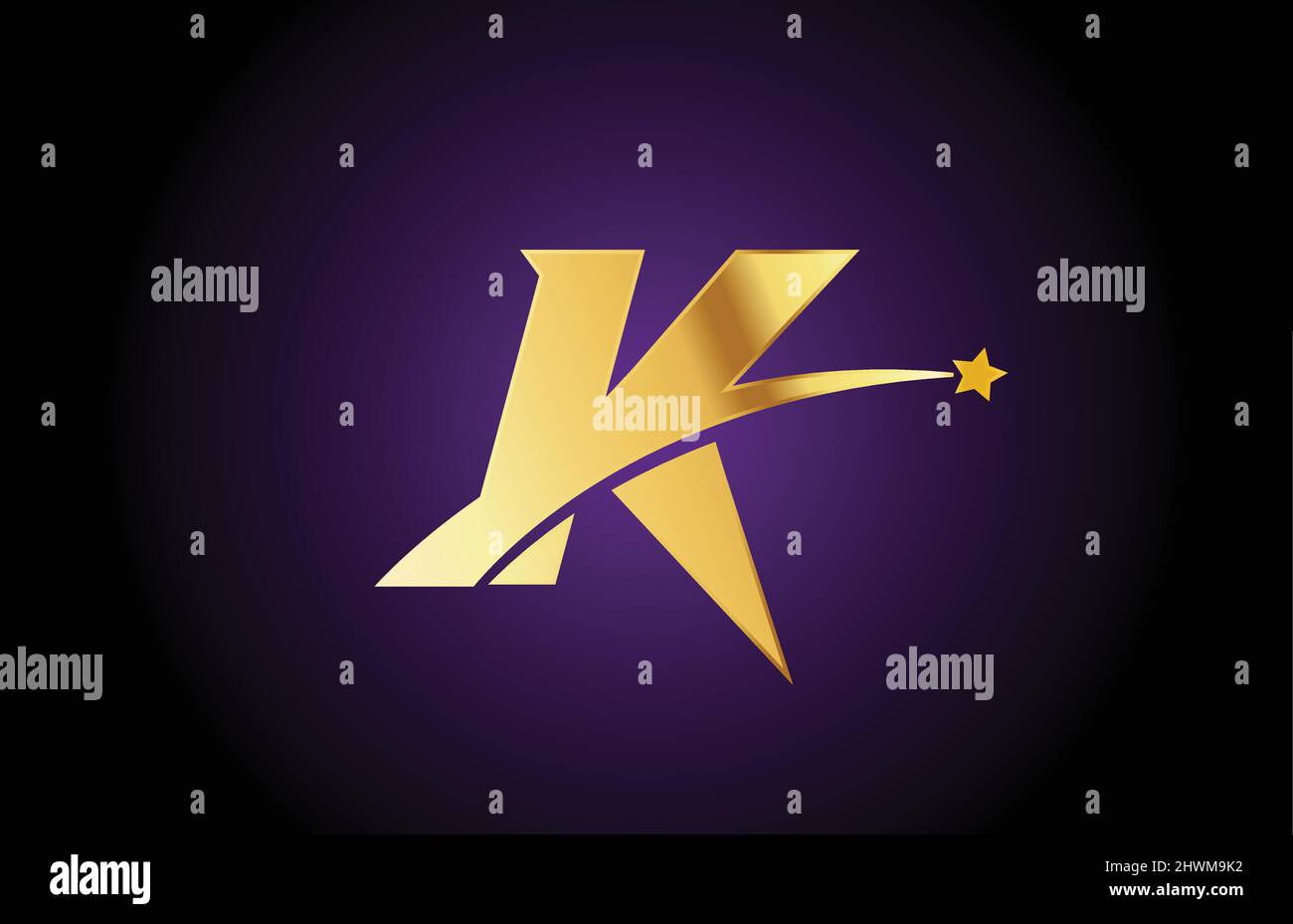 gold golden K alphabet letter logo icon with star. Creative design for ...