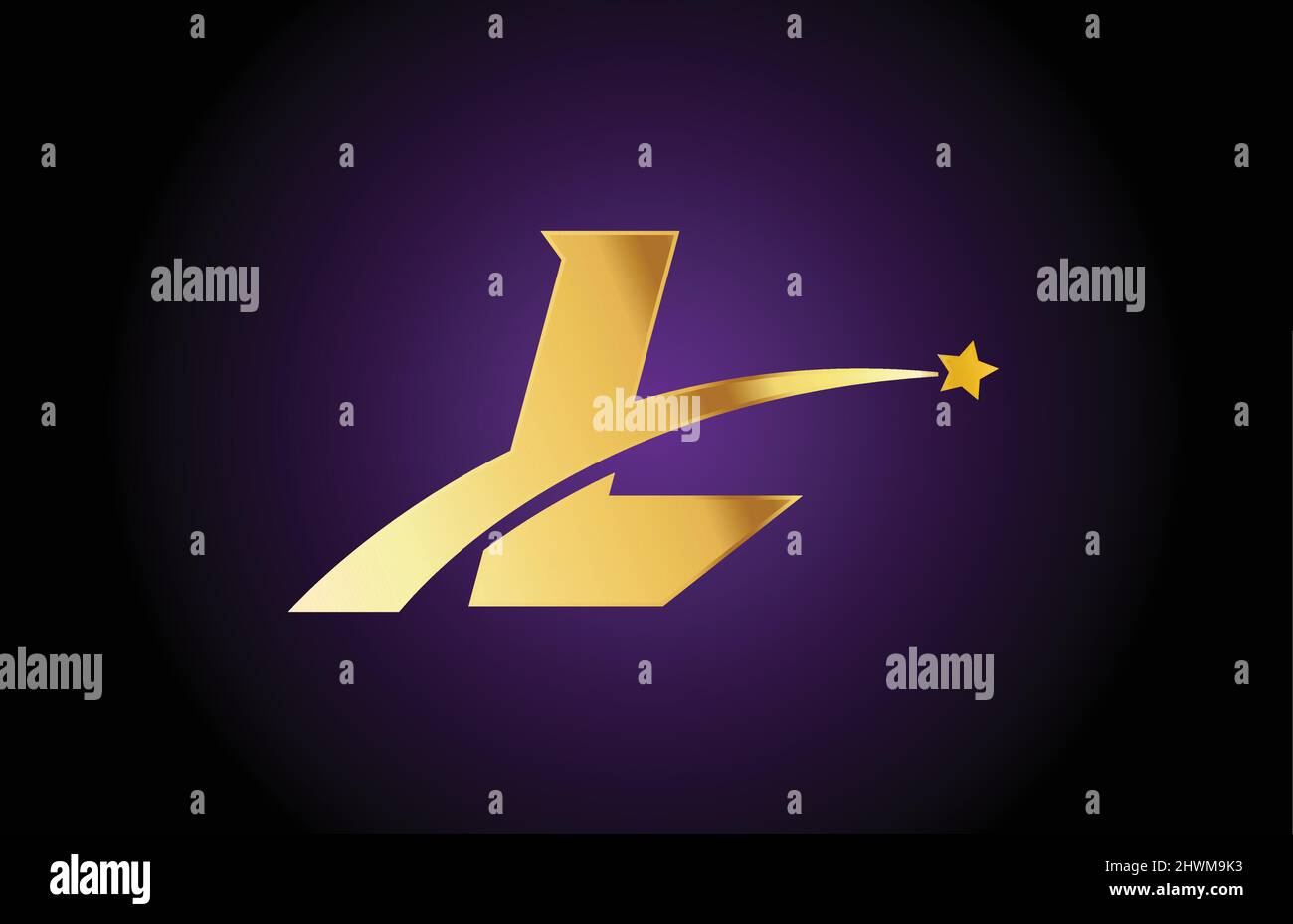 gold golden L alphabet letter logo icon with star. Creative design for ...